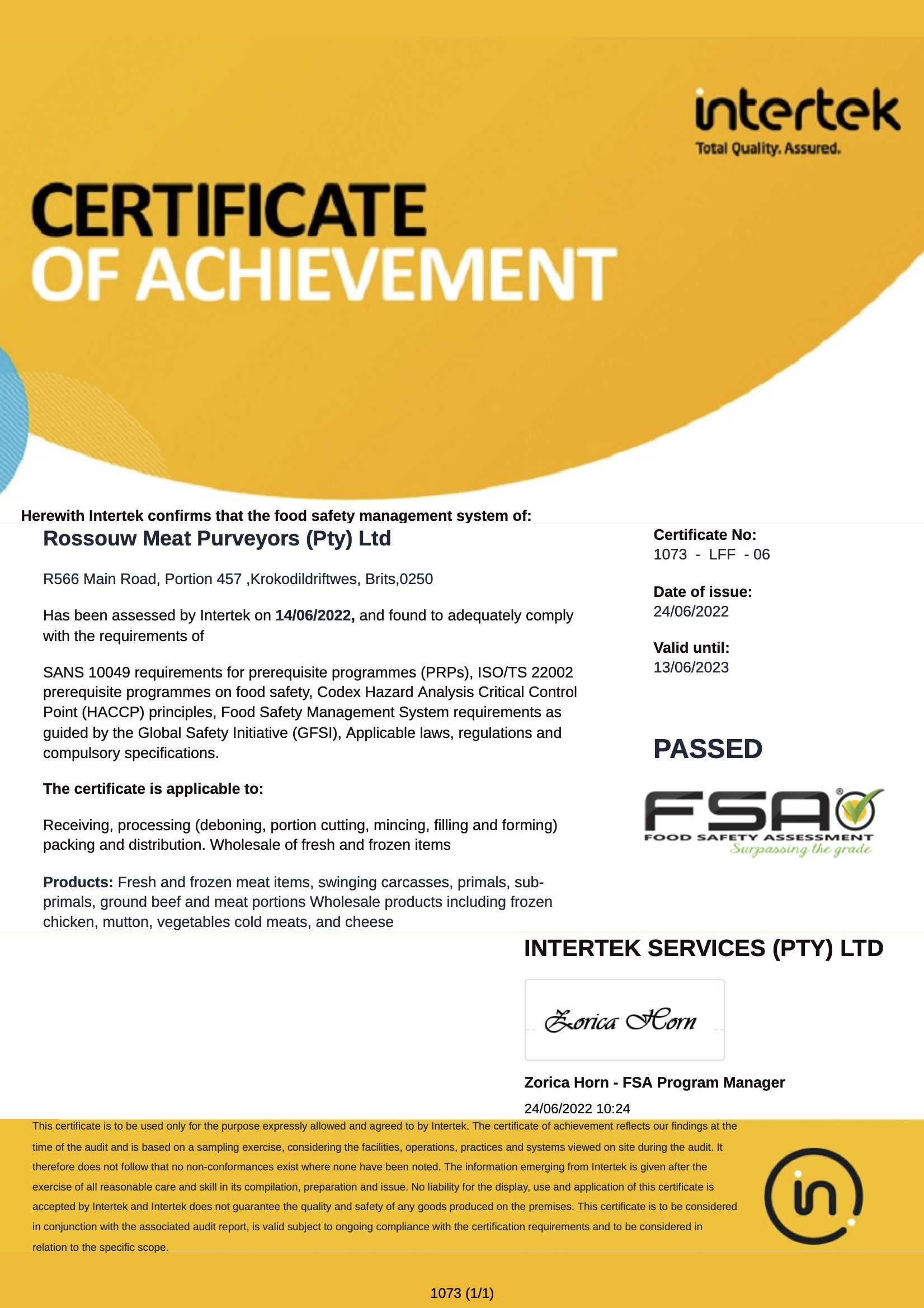 ACCREDITATIONS – Rossouw Meat